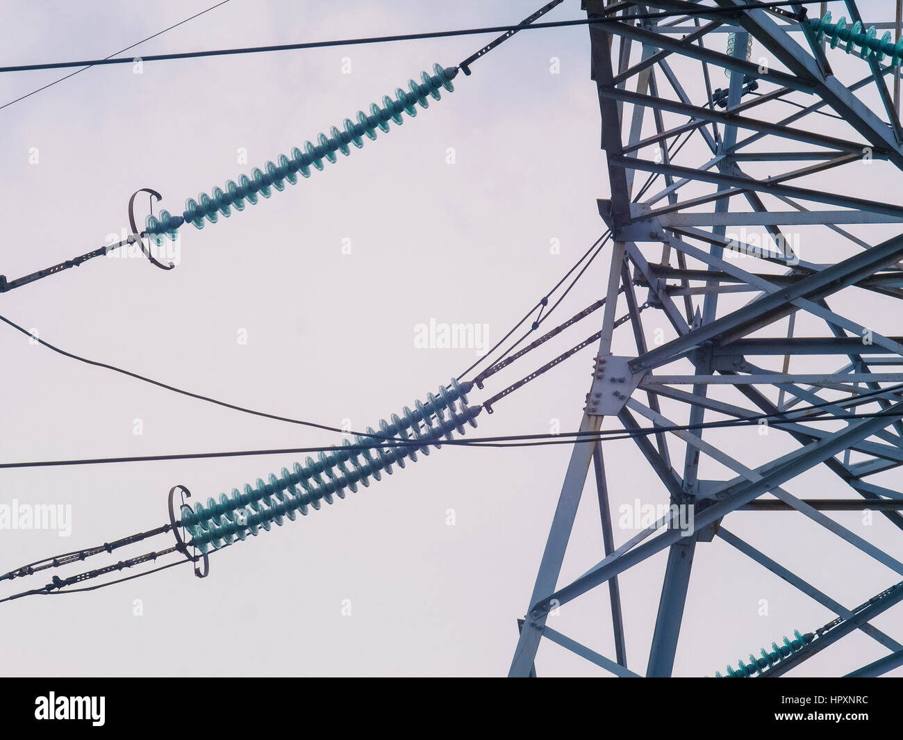The high-voltage support and the electrical wires Stock Photo - Alamy