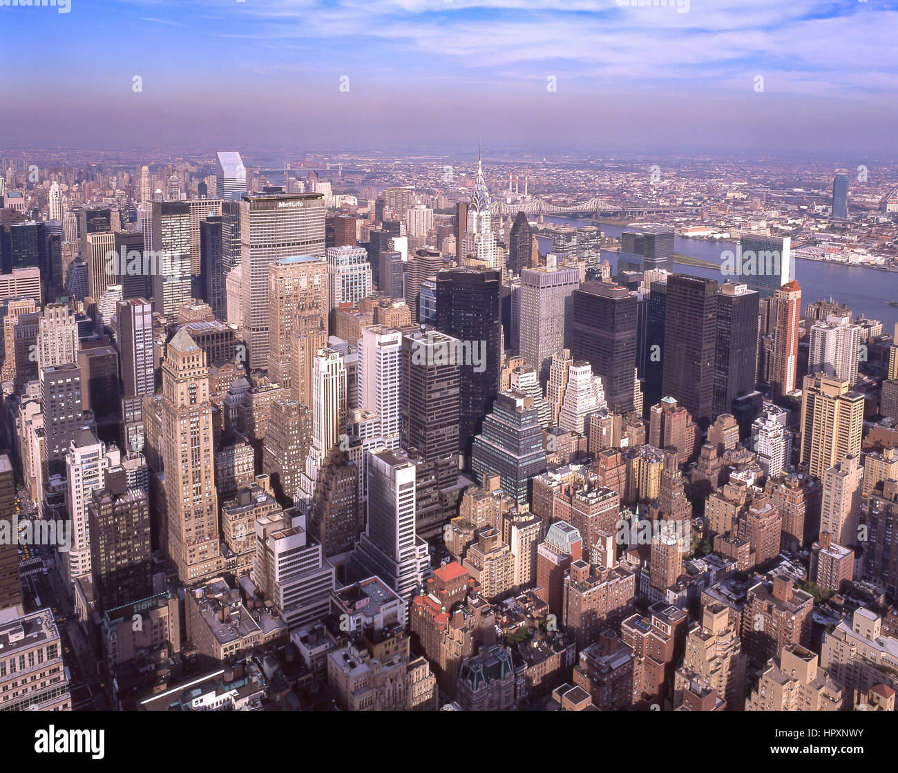 Aerial view of downtown Manhattan showing pollution haze, New York, New ...