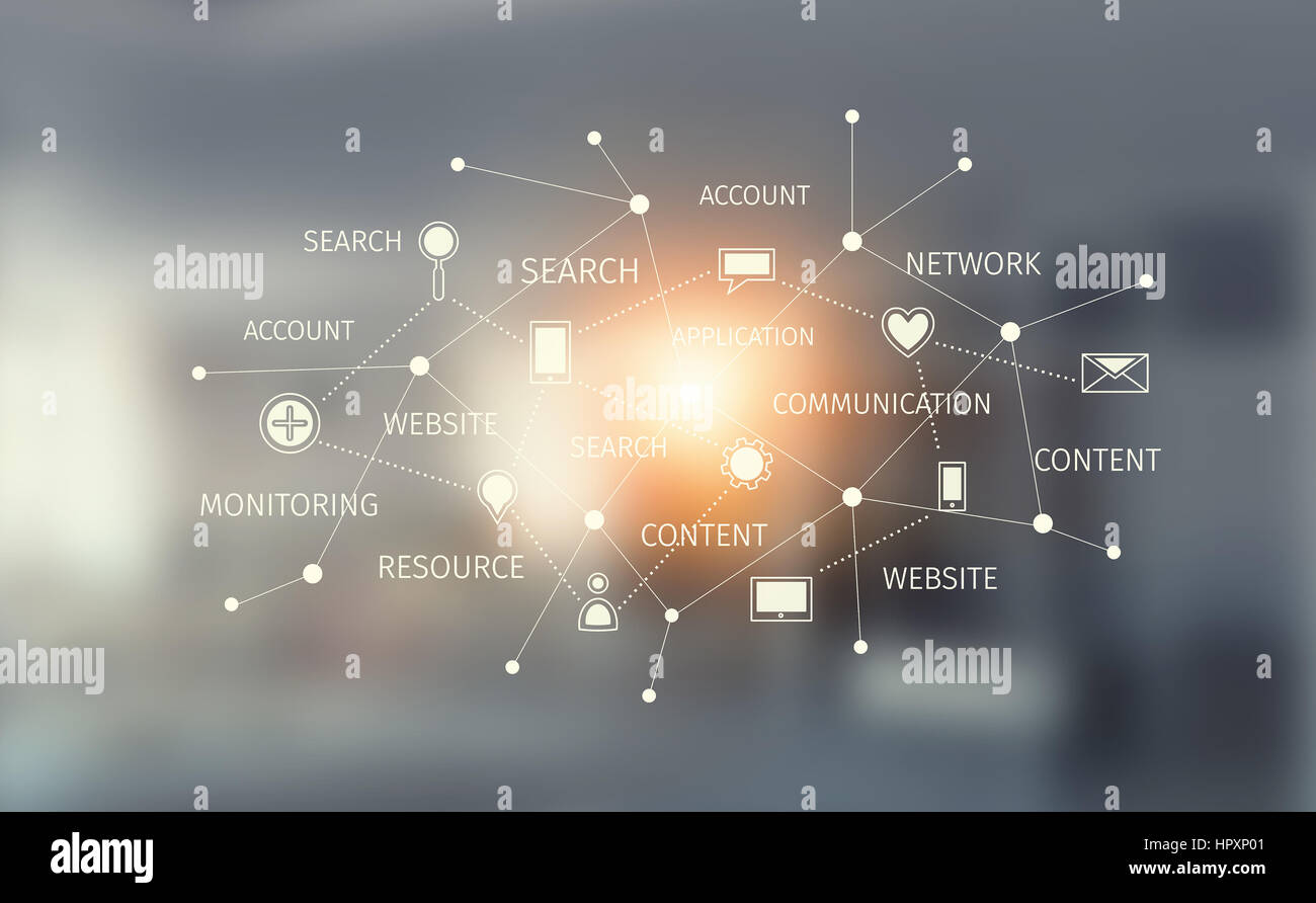Office interior and social connection lines as networking concept ...