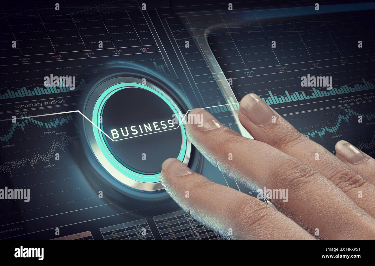 Finger pushing button on digital user display Stock Photo - Alamy