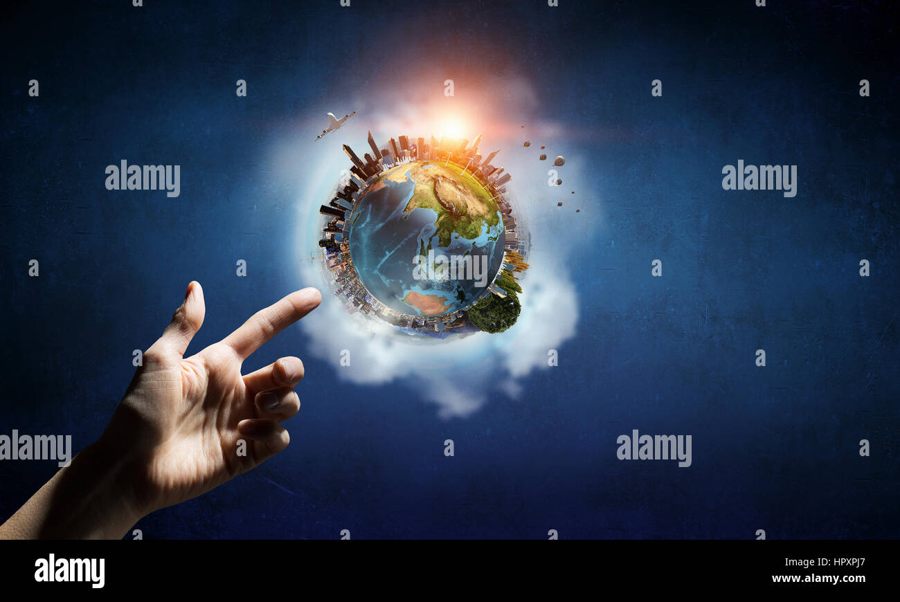 Human hand pointing with finger as symbol of creation. Elements of this ...