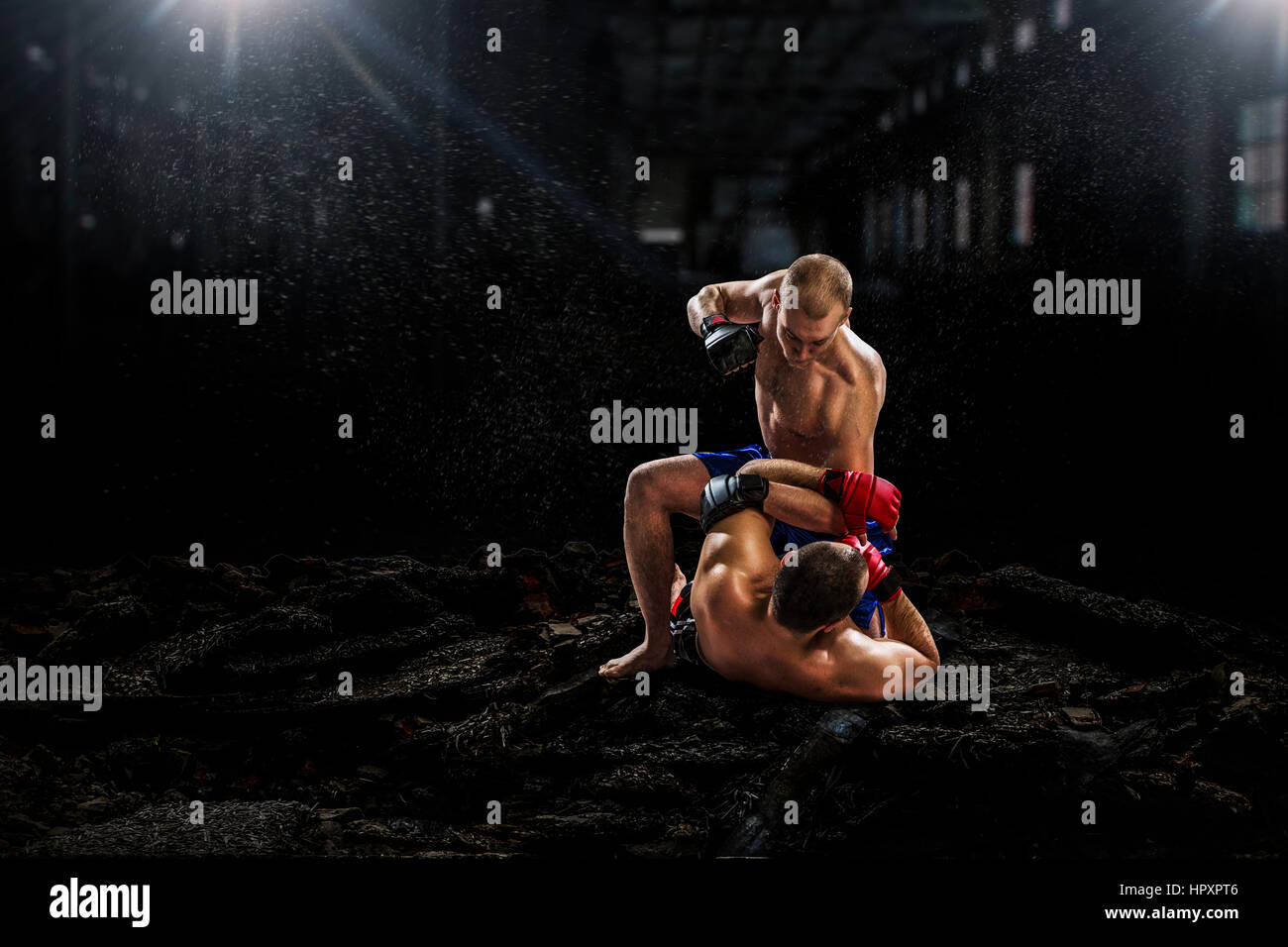 Two agressive box fighters having sparring. Mixed media Stock Photo - Alamy