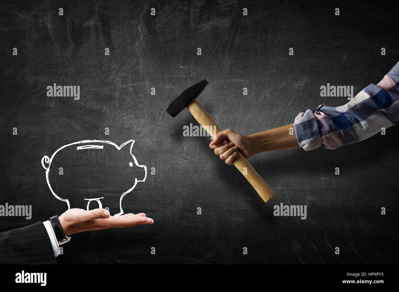 Hand businessman hammer banking hi-res stock photography and images - Alamy