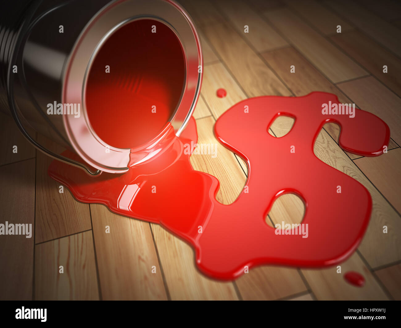 House renovation or construction concept. Can with spilled red paint ...
