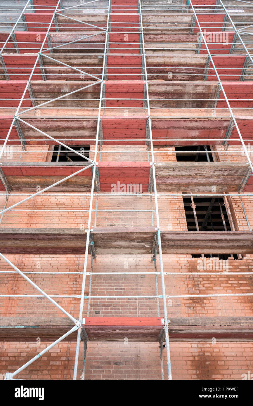 scaffolding at historic brick wall building currently under ...