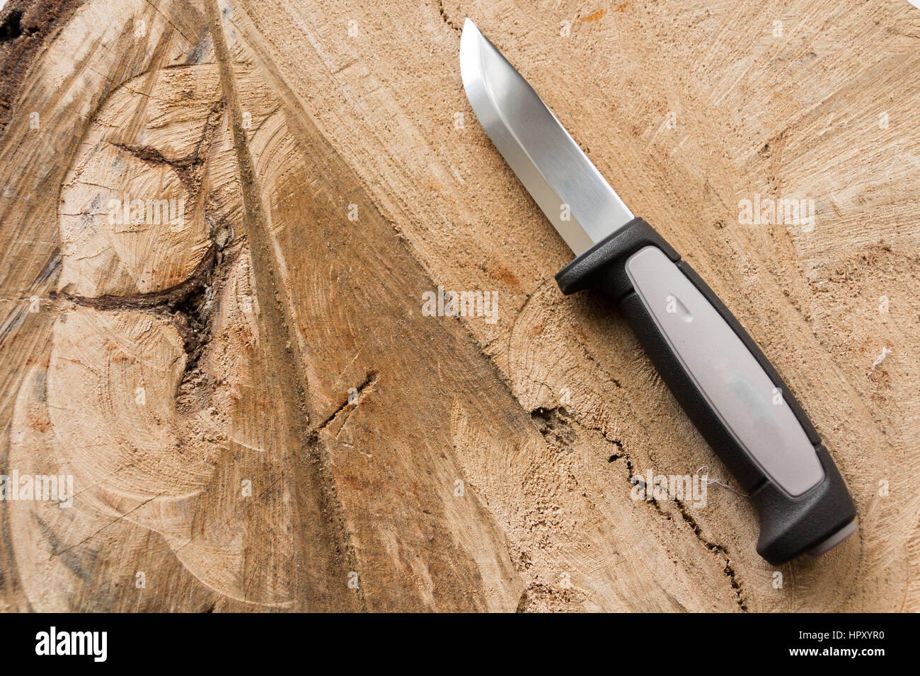 Hunting knife. The gray handle. Skinning Knife Stock Photo - Alamy