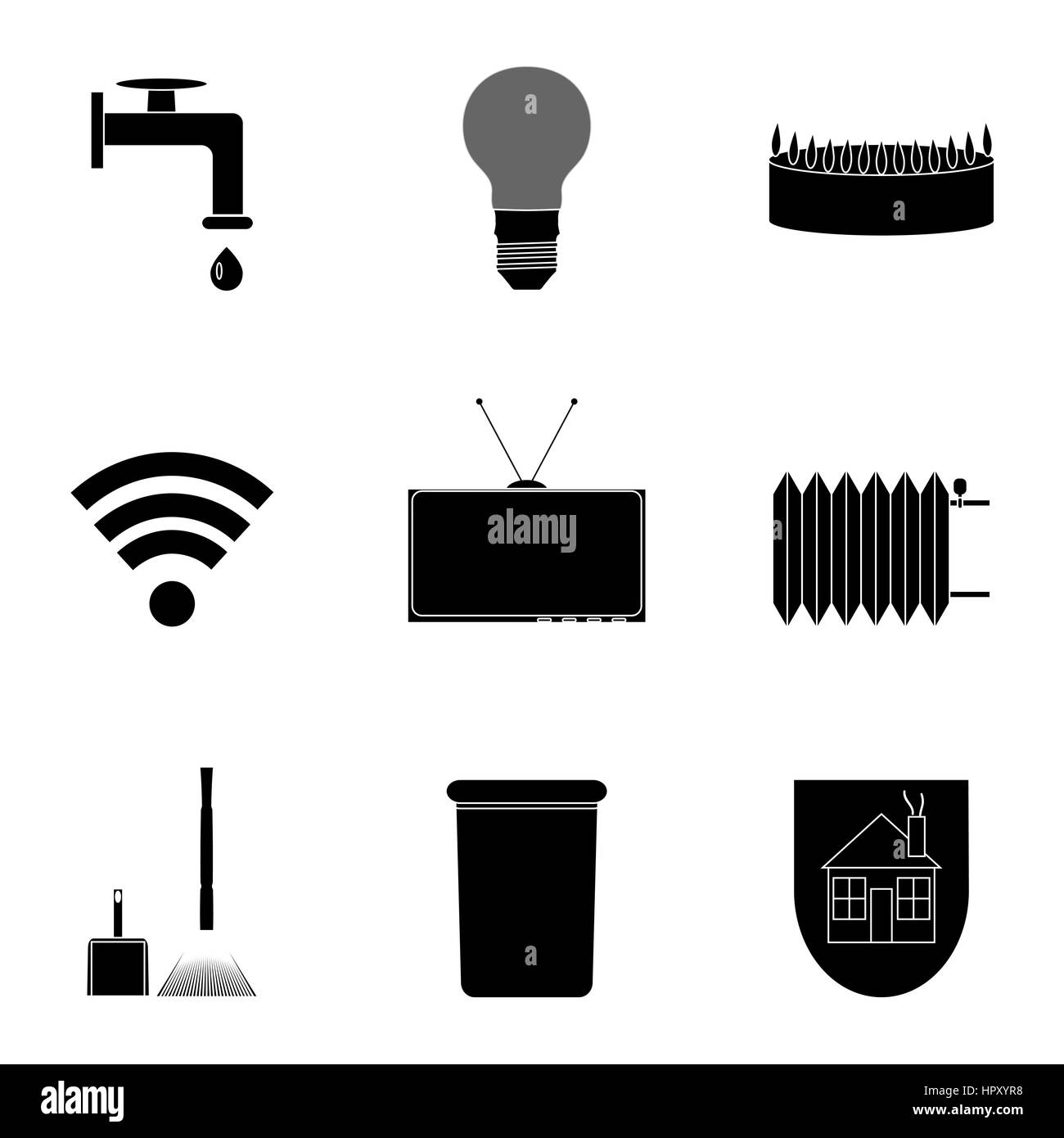 Utilities icon set black silhouette. Internet sign and monochrome ...
