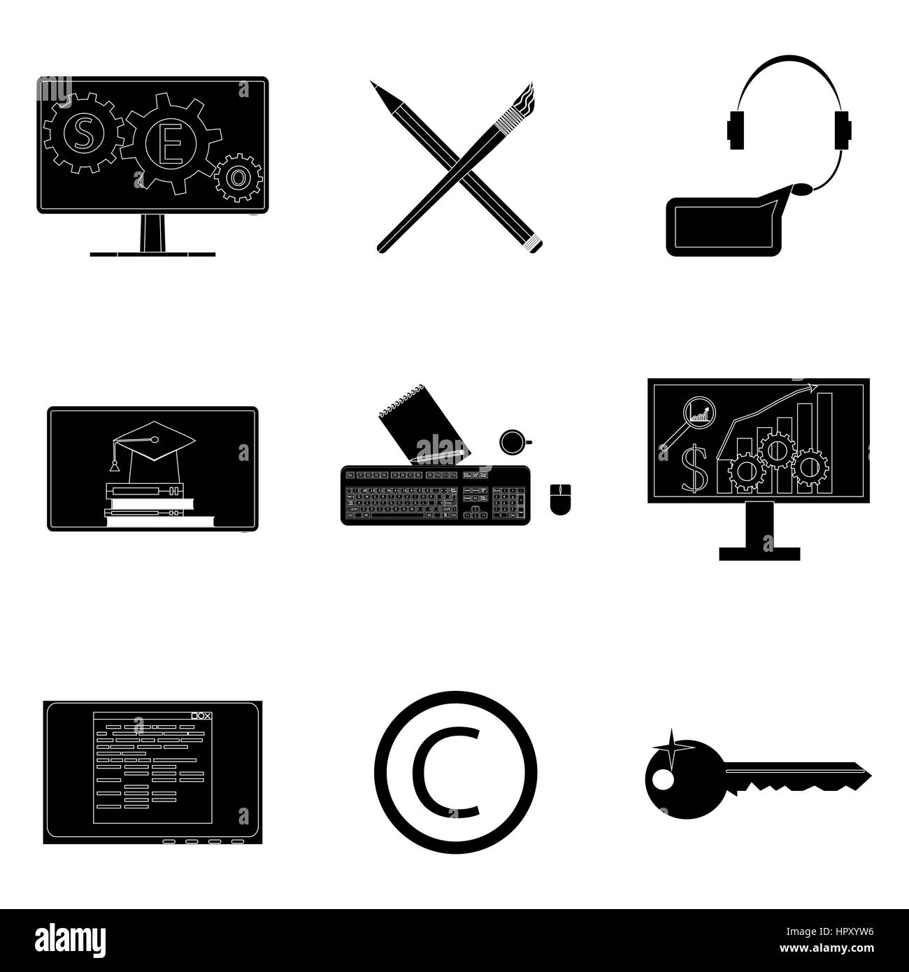 Workplace icons black set hi-res stock photography and images - Alamy