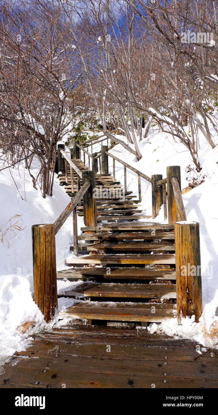Snow stair walkway railing hi-res stock photography and images - Alamy