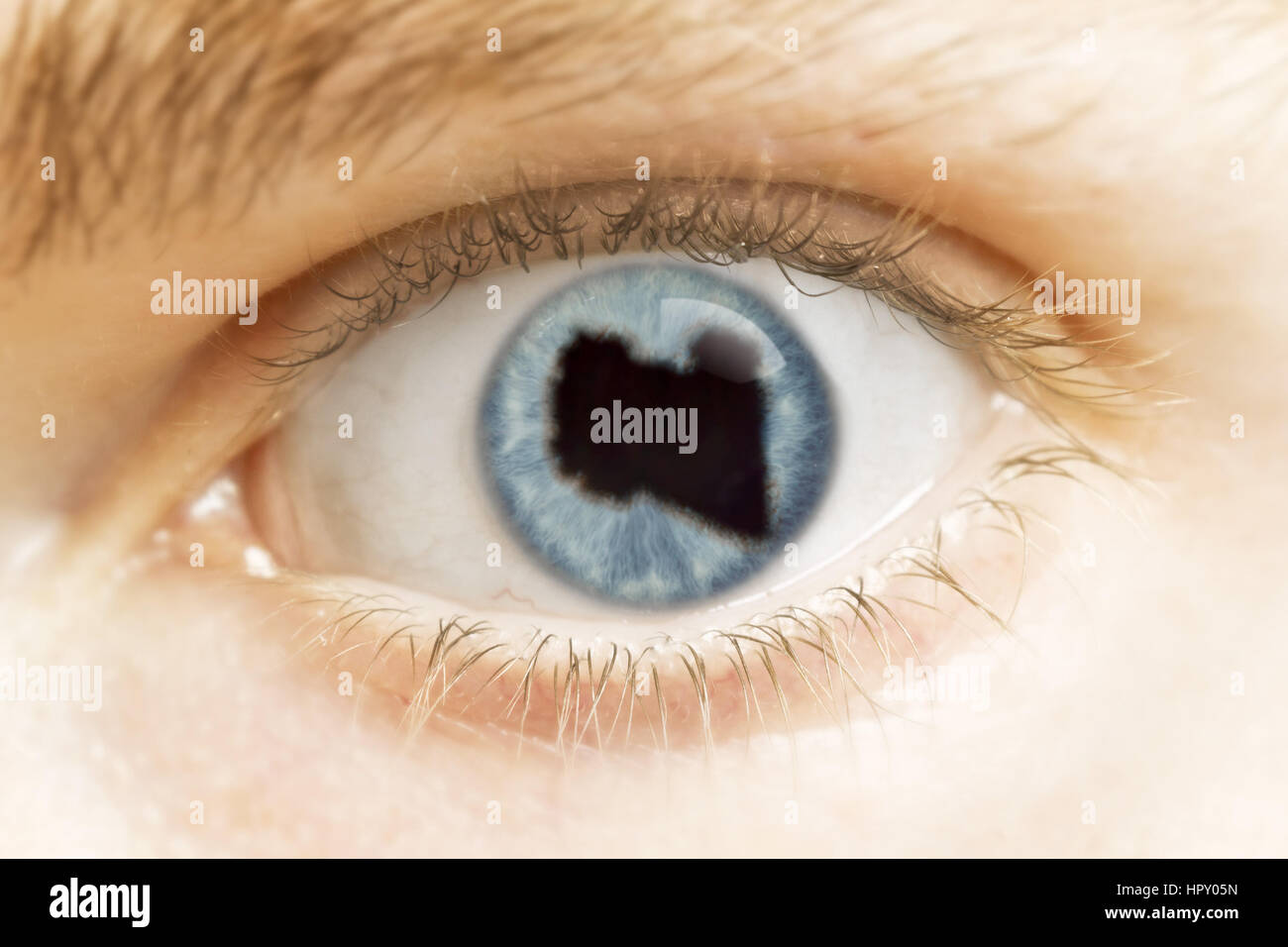 A close-up of an eye with the pupil in the shape of Libya.(series Stock ...