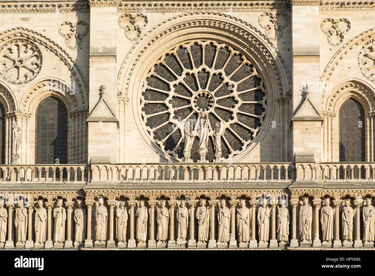 Notre Dame Cathedral, detail of the front facade. Paris, France Stock ...