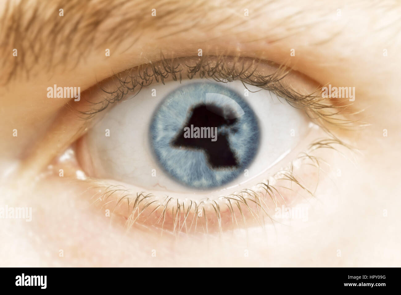 A close-up of an eye with the pupil in the shape of Kuwait.(series ...