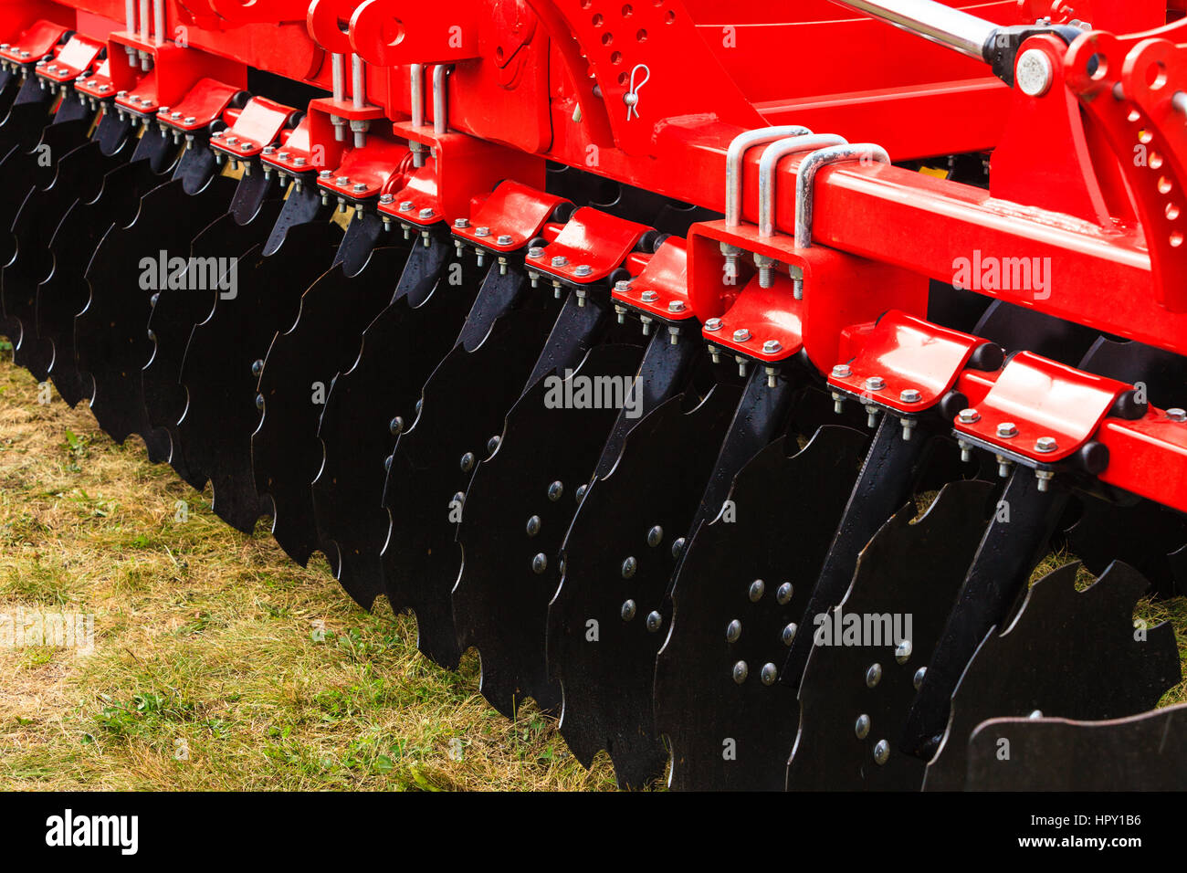 Agriculture equipment concept. Detailed closeup of disc harrow ...