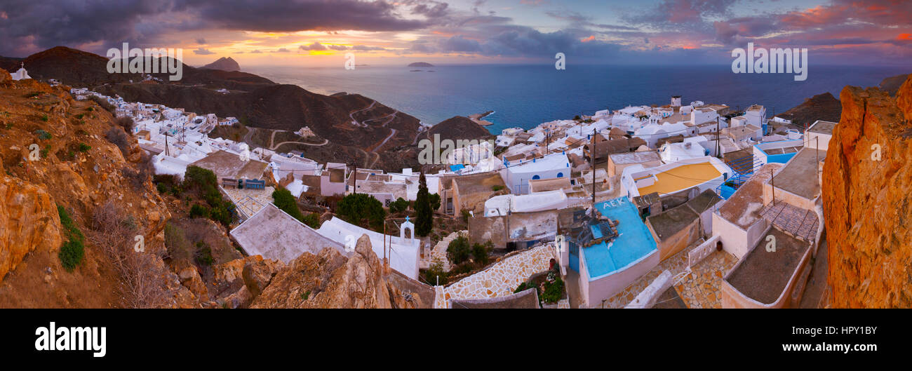 Panoramic view of Chora of Anafi as seen from the castle Stock Photo ...