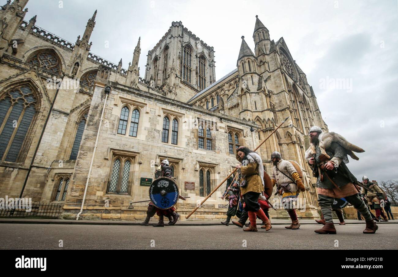 Viking re-enactors outside York Minster during the JORVIK Viking ...