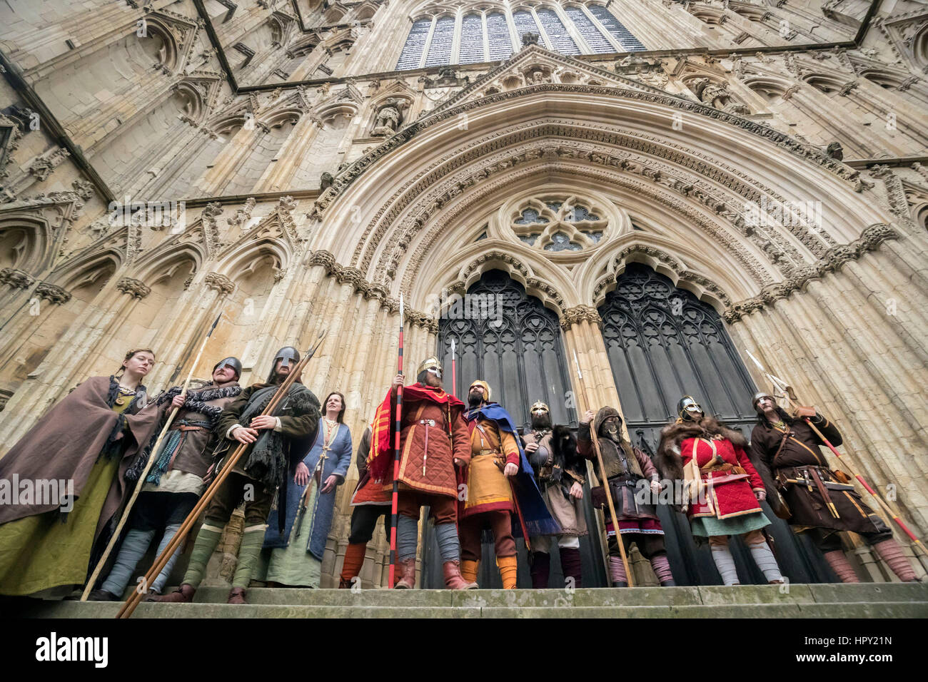 Viking re-enactors outside York Minster during the JORVIK Viking ...