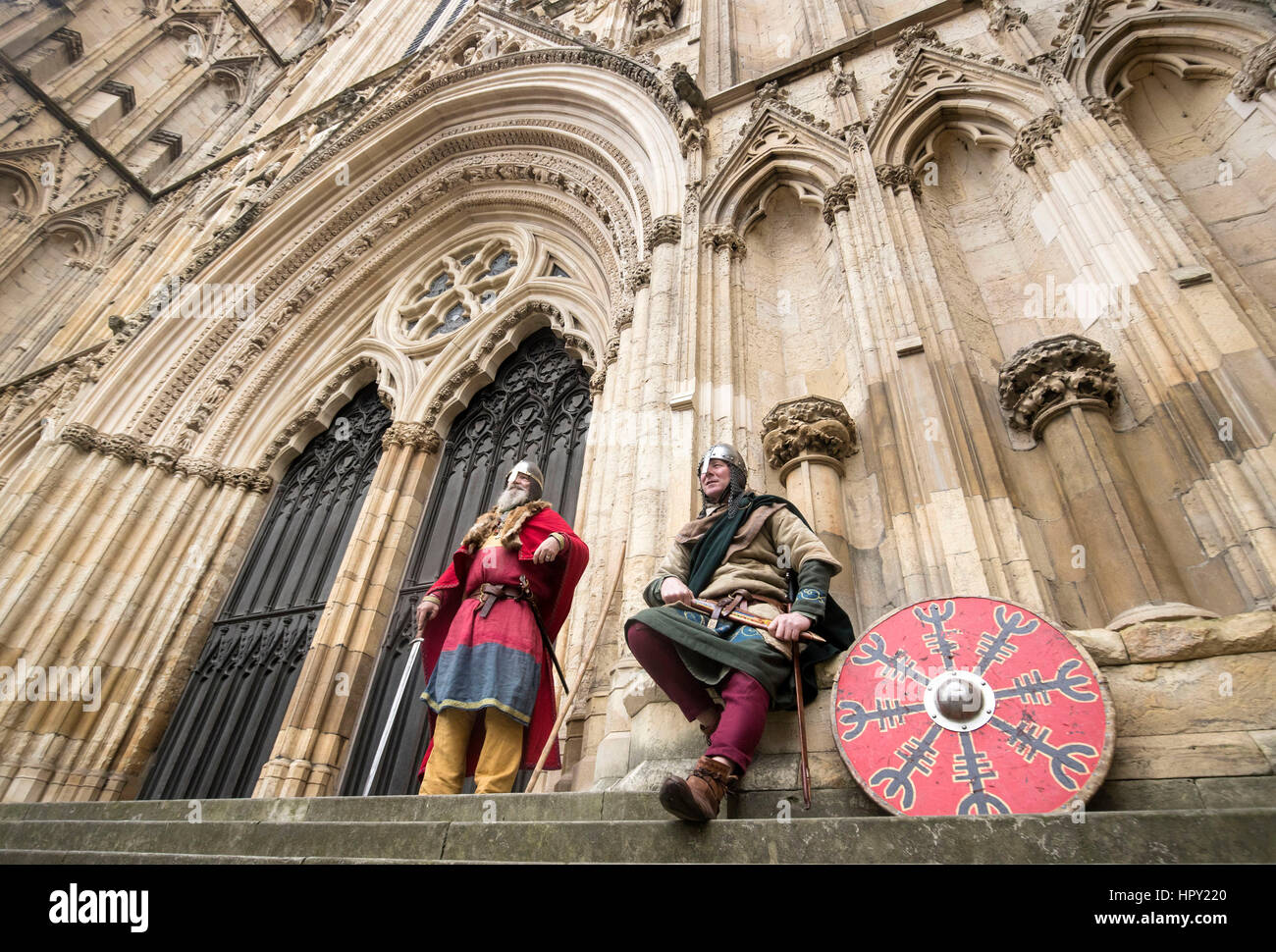 Viking re-enactors outside York Minster during the JORVIK Viking ...