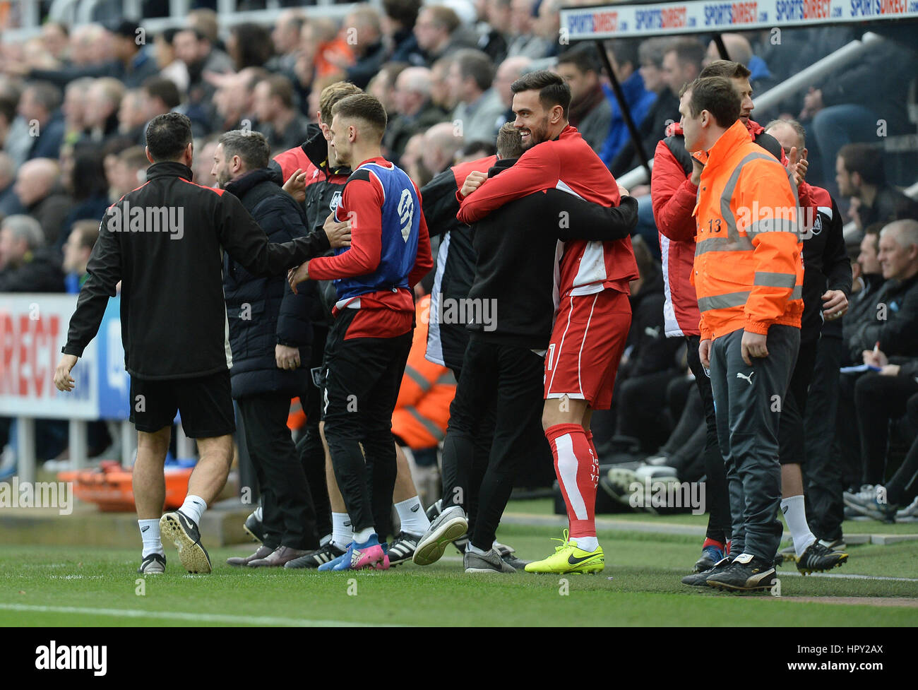 The Bristol City bench celebrate after Aaron Wilbraham (not pictured ...