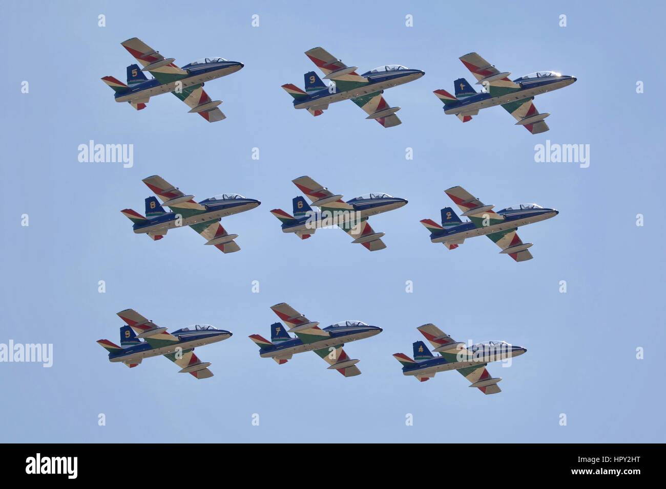 Italian Air Force aerobatic display team Frecce Tricolori Stock Photo ...
