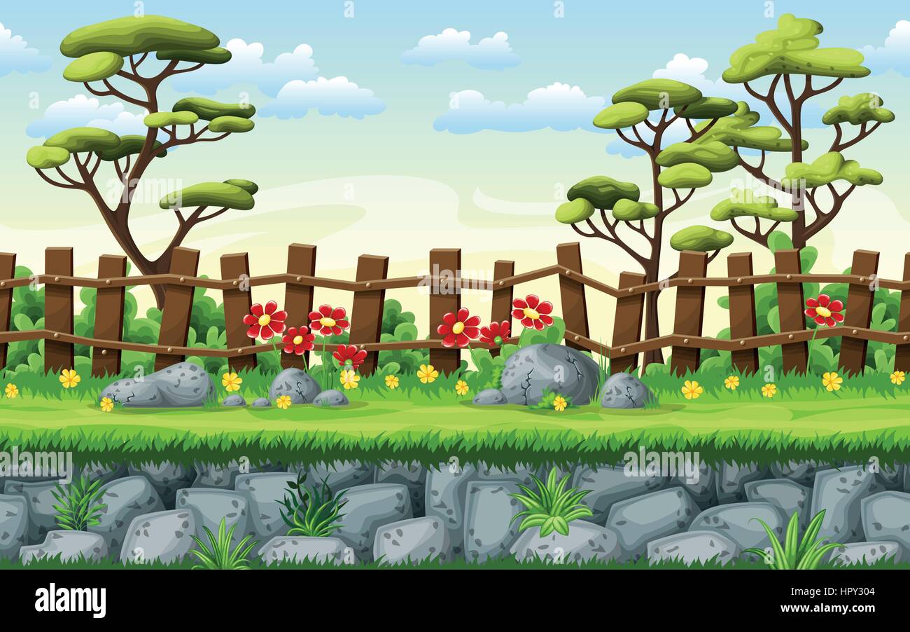 Seamless nature cartoon background, vector illustration with separate ...