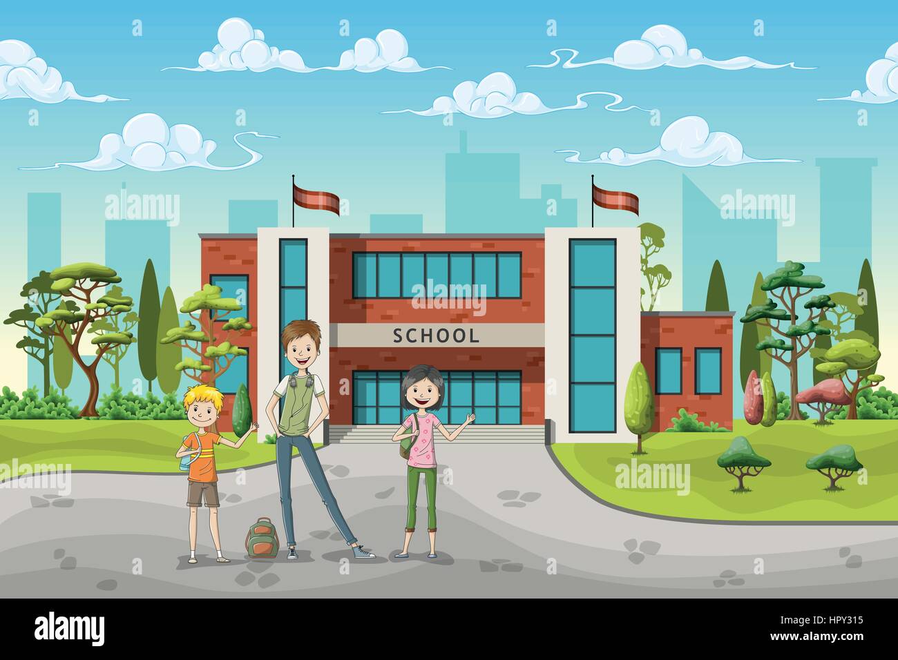 Illustration of three school kids Stock Vector Image & Art - Alamy