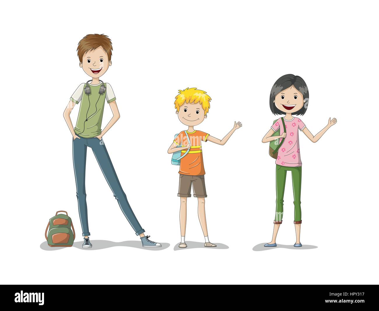 Illustration of three school kids Stock Vector Image & Art - Alamy