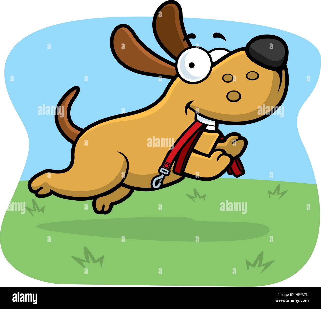 A cartoon dog jumping with a leash in his mouth Stock Vector Image ...