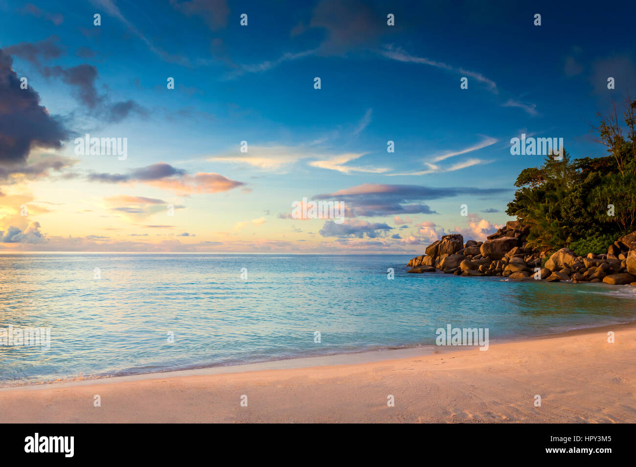 Beautiful view of Anse Georgette Beach in Praslin, Seychelles Stock ...