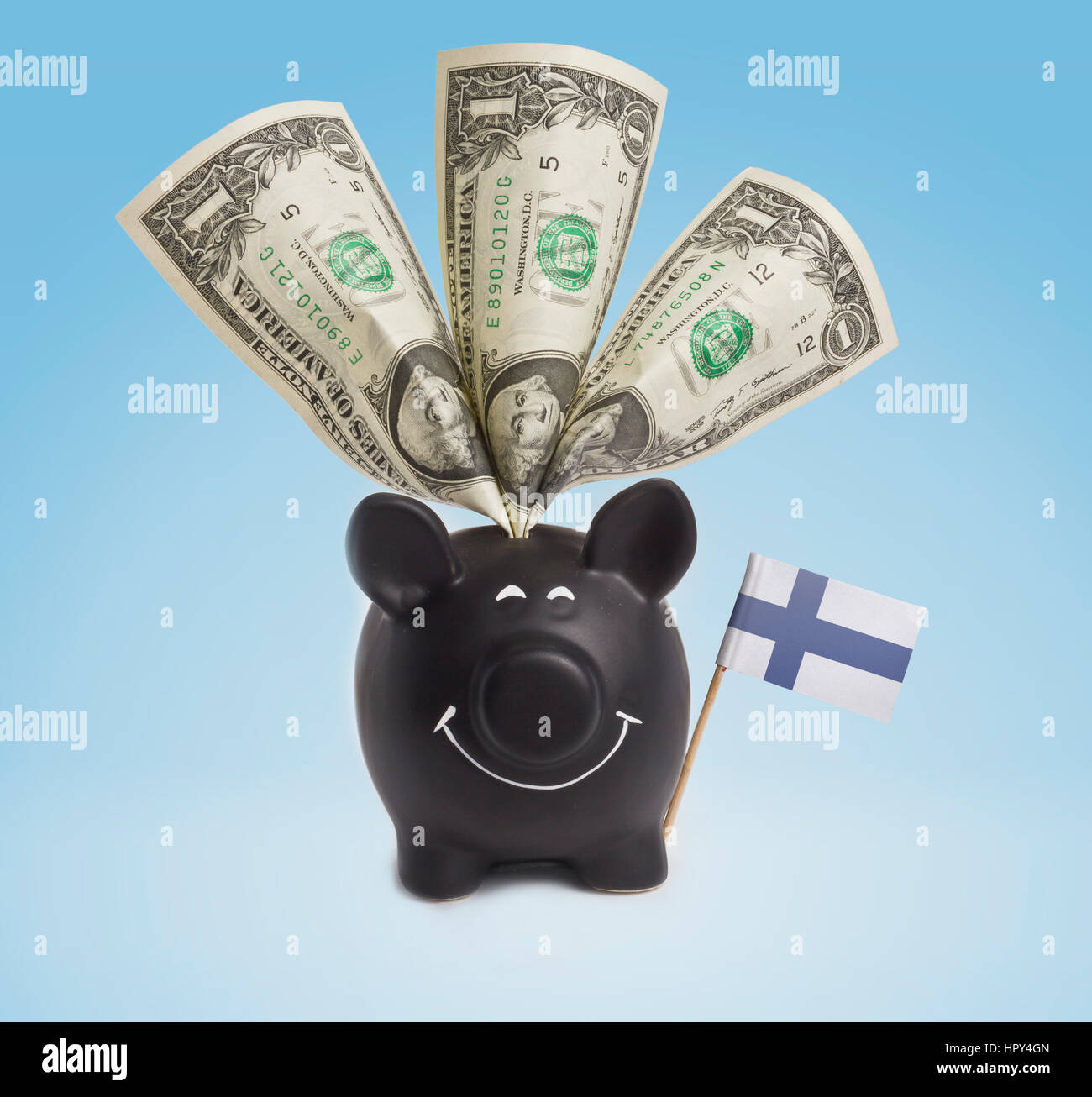 One dollar banknote in a smiling piggybank of Finland.(series Stock ...