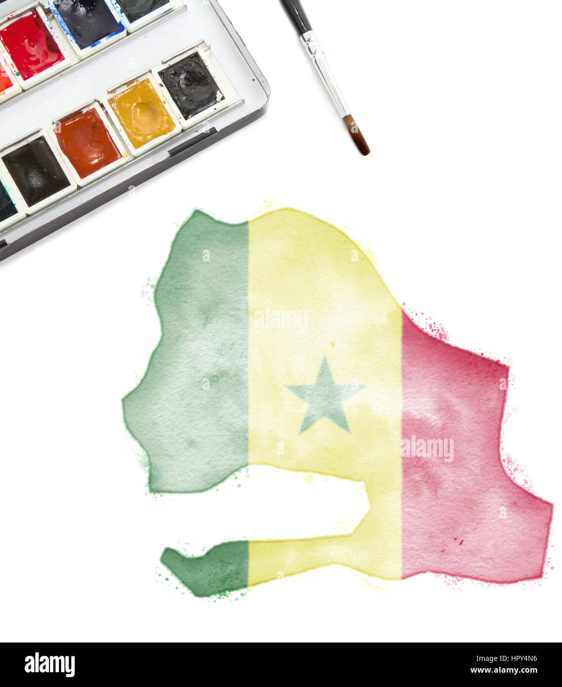 A watercolor painting of Senegal in the national colors.(series Stock ...