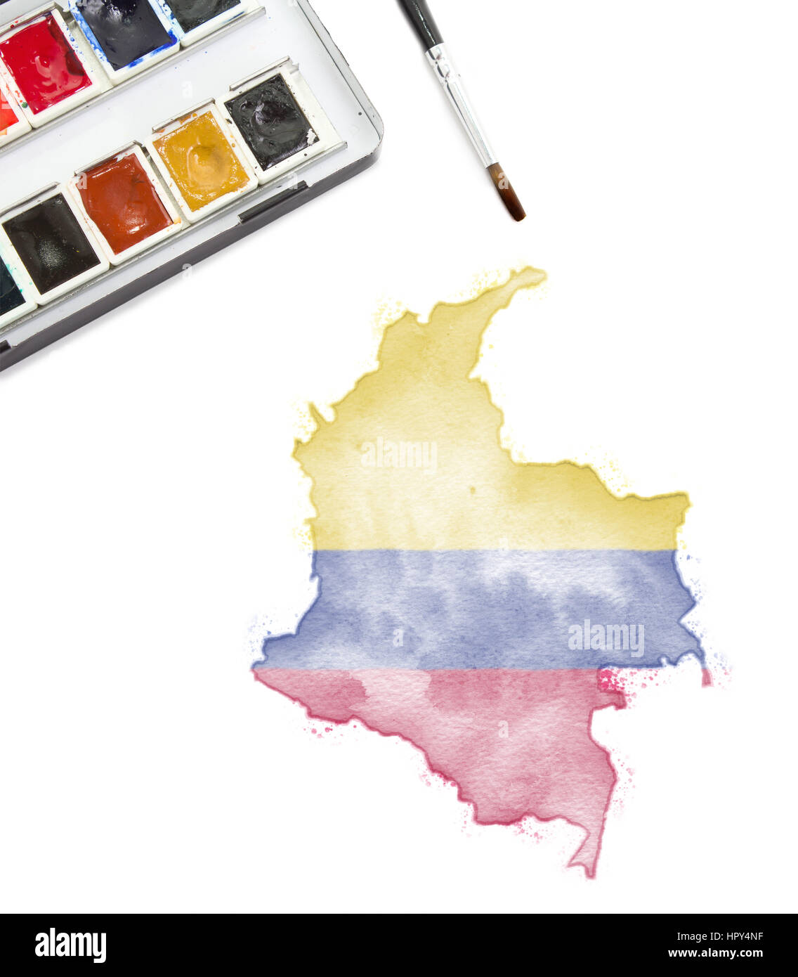 A watercolor painting of Colombia in the national colors.(series Stock ...