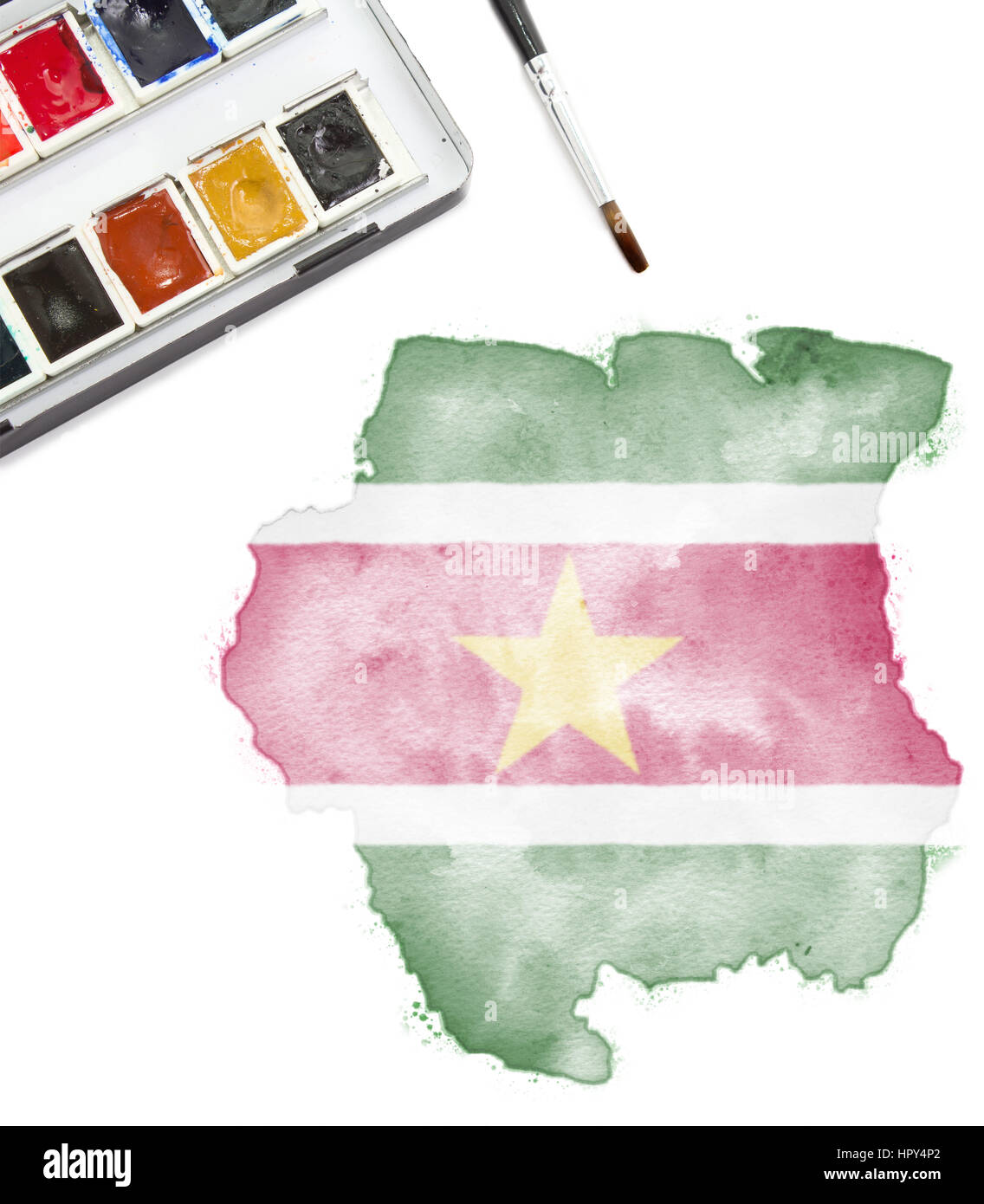 A watercolor painting of Suriname in the national colors.(series Stock ...