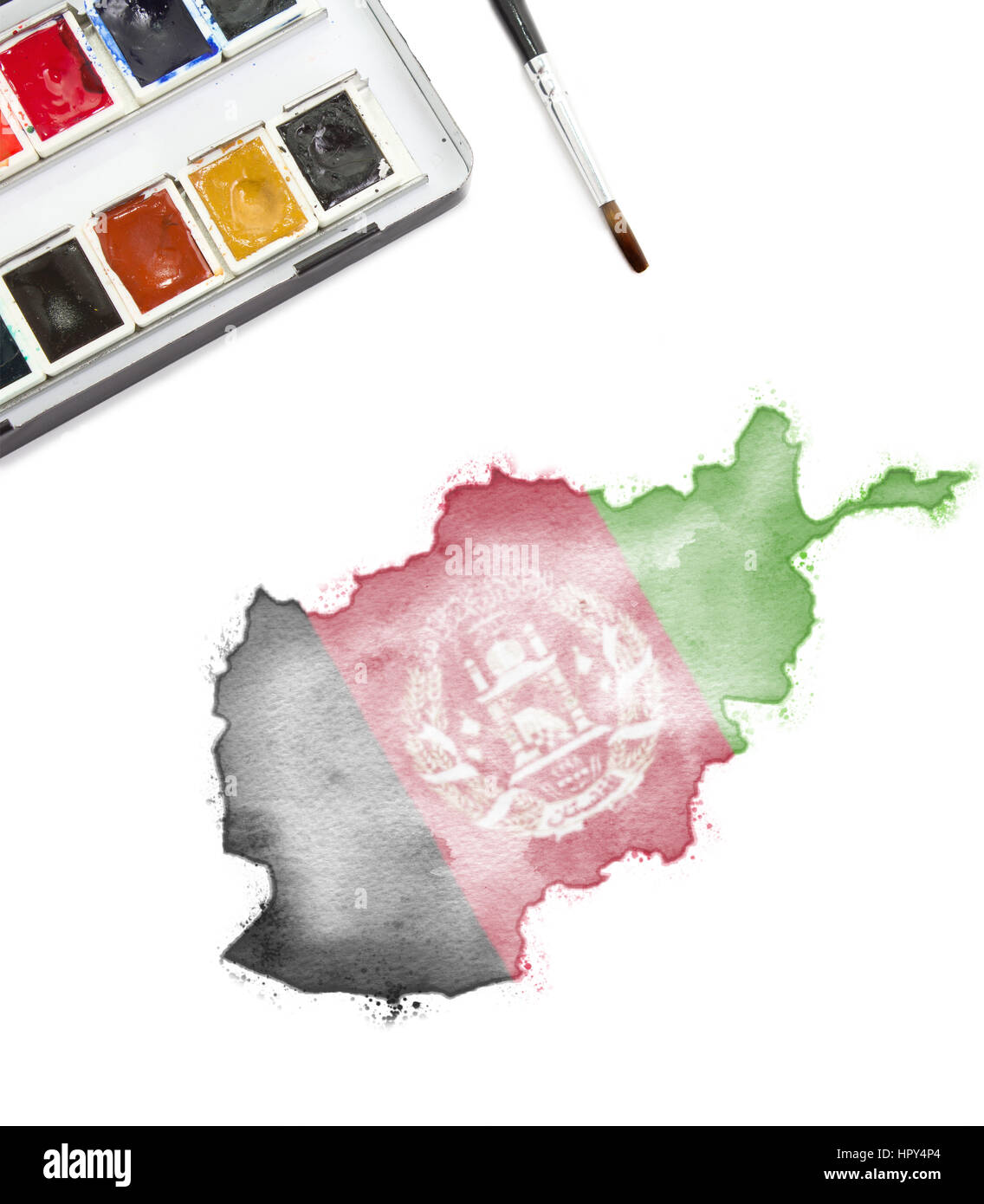 A watercolor painting of Afghanistan in the national colors.(series ...