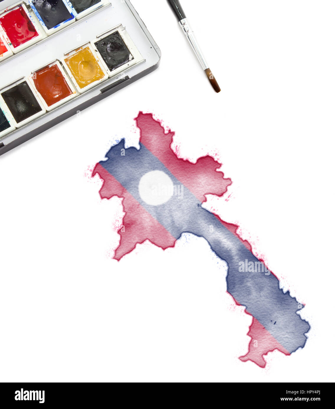 A watercolor painting of Laos in the national colors.(series Stock ...