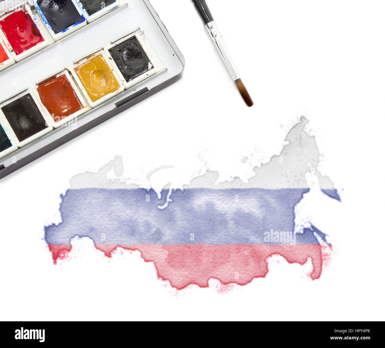 A watercolor painting of Russia in the national colors.(series Stock ...