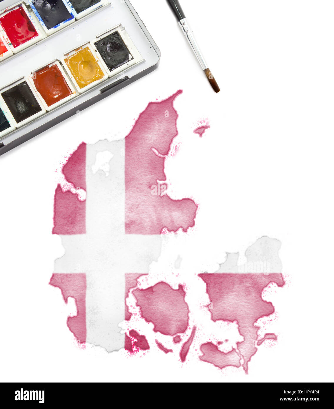 A watercolor painting of Denmark in the national colors.(series Stock ...