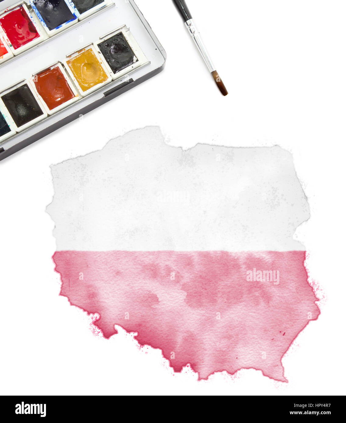 A watercolor painting of Poland in the national colors.(series Stock ...