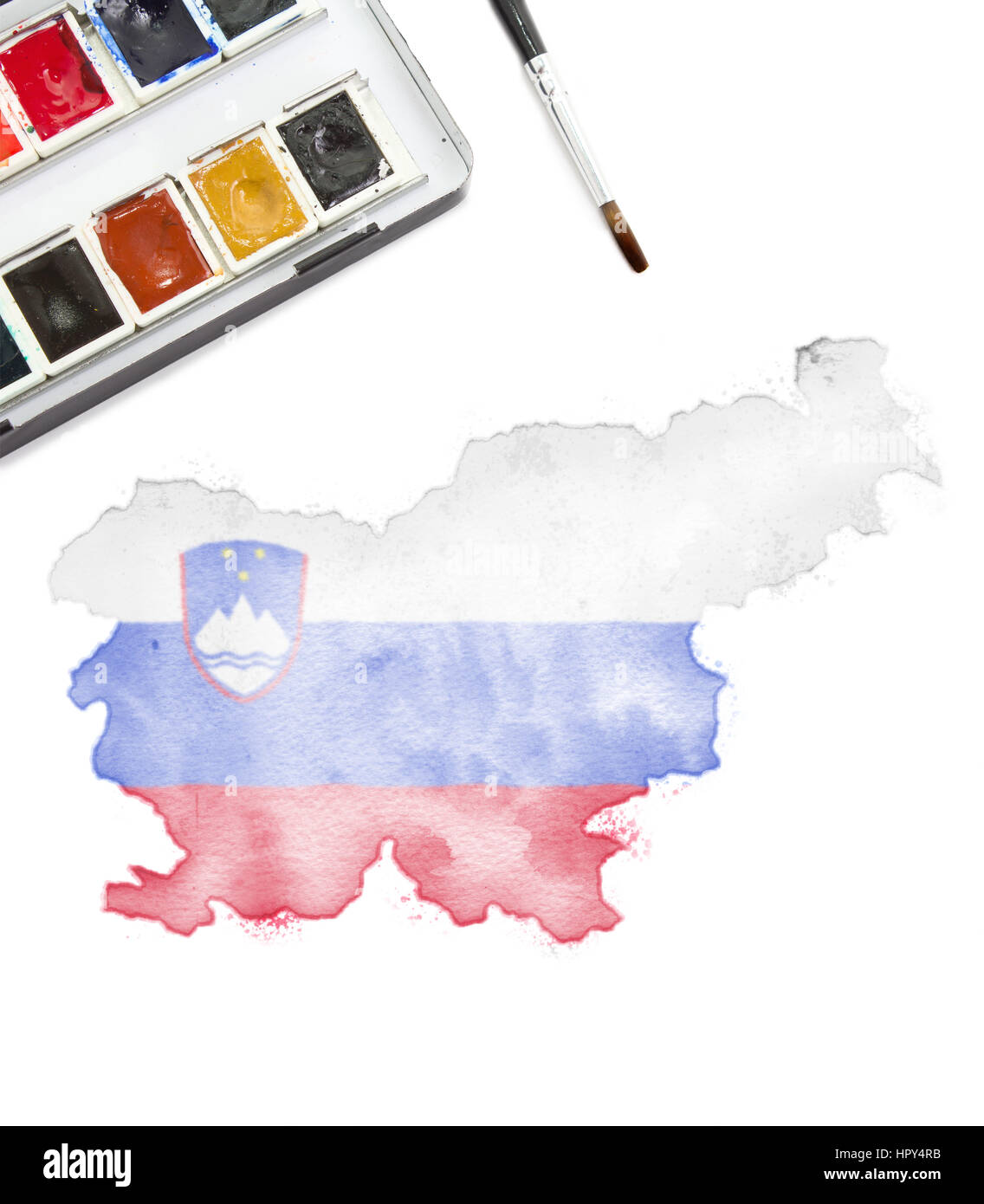 A watercolor painting of Slovenia in the national colors.(series Stock ...