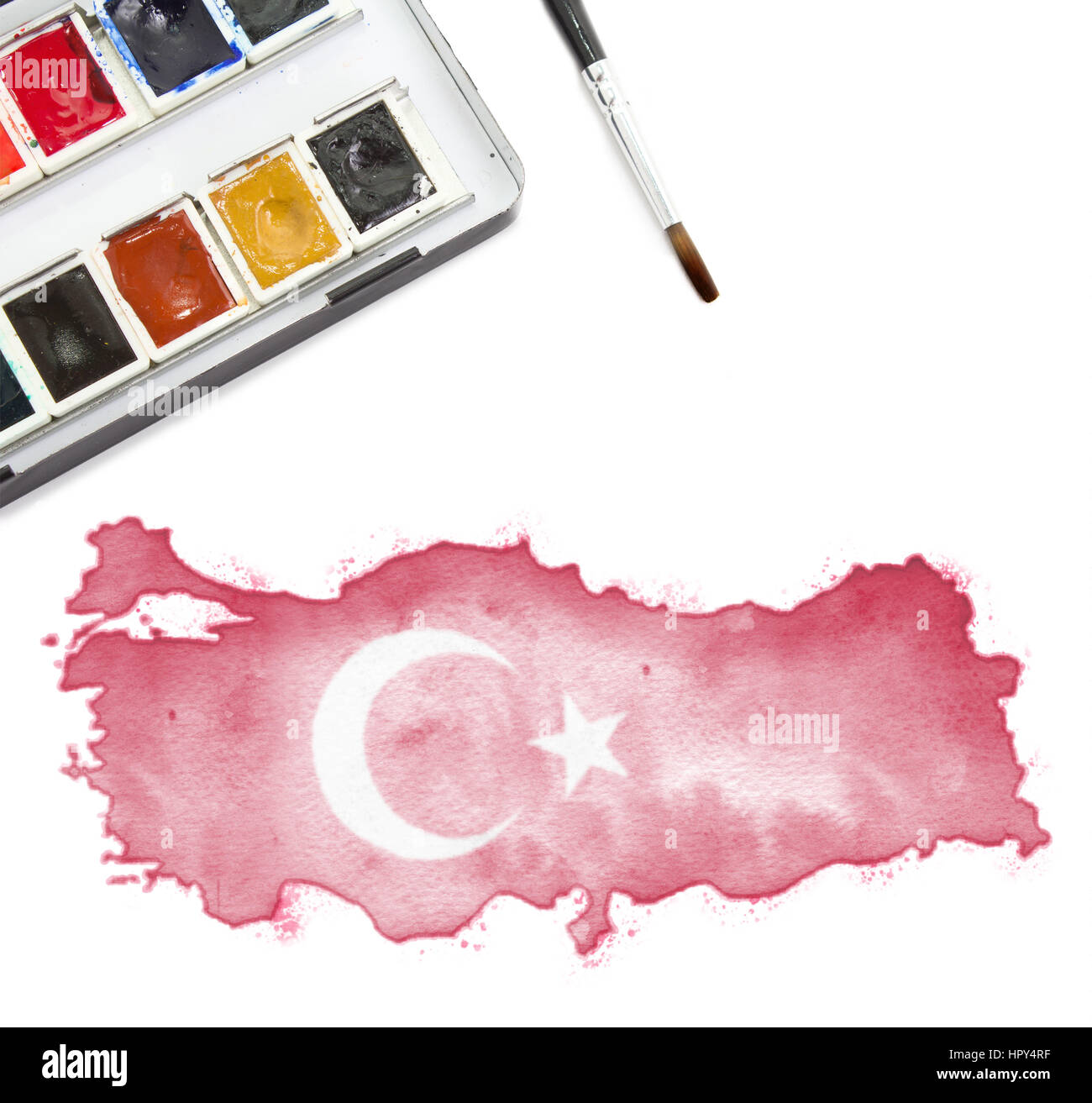 A watercolor painting of Turkey in the national colors.(series Stock ...