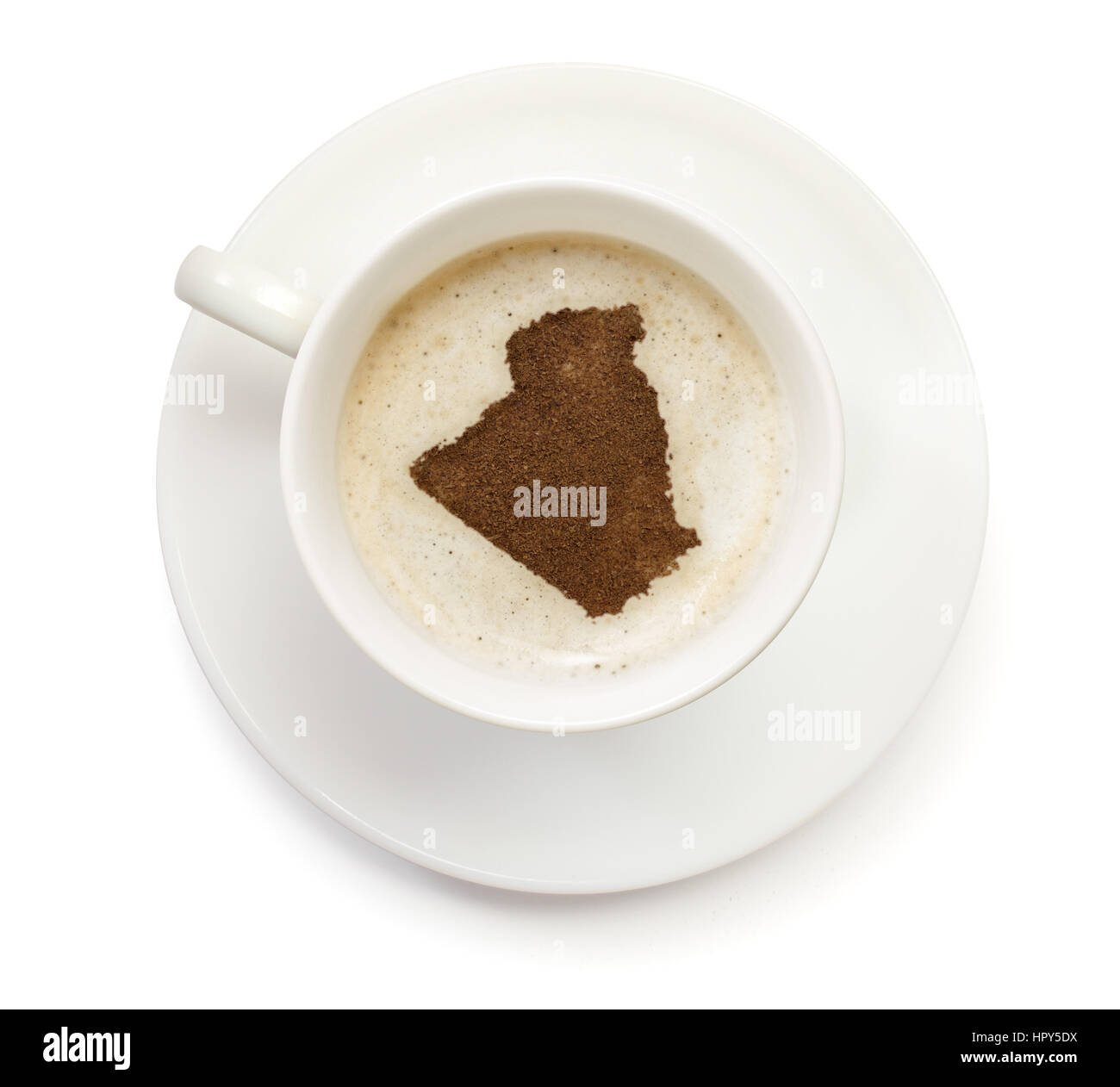 A cup of coffee with foam and powder in the shape of Algeria.(series ...