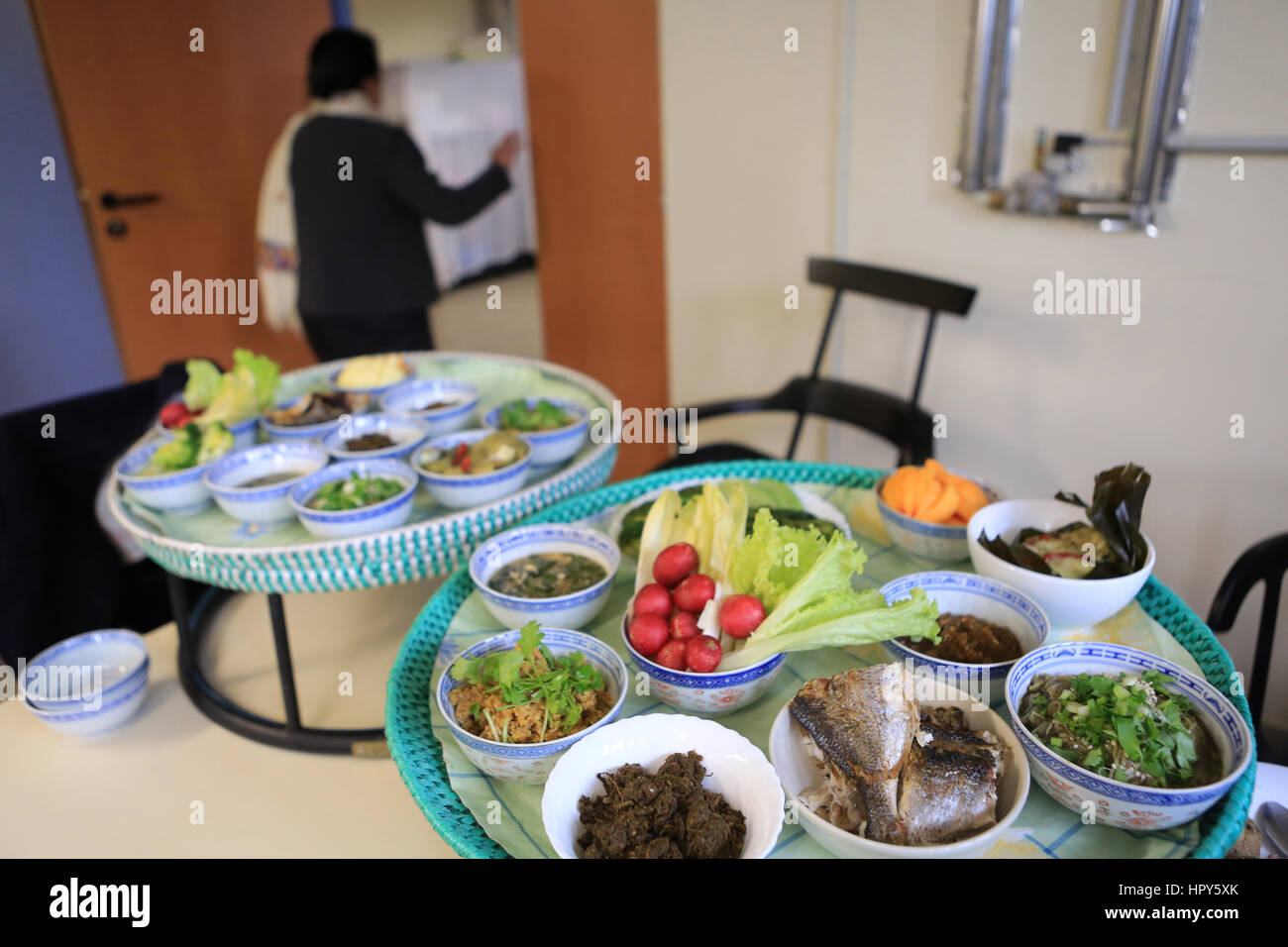 Preparation. Asian meal. Wat Velouvanaram Buddhist monastery. Bussy ...