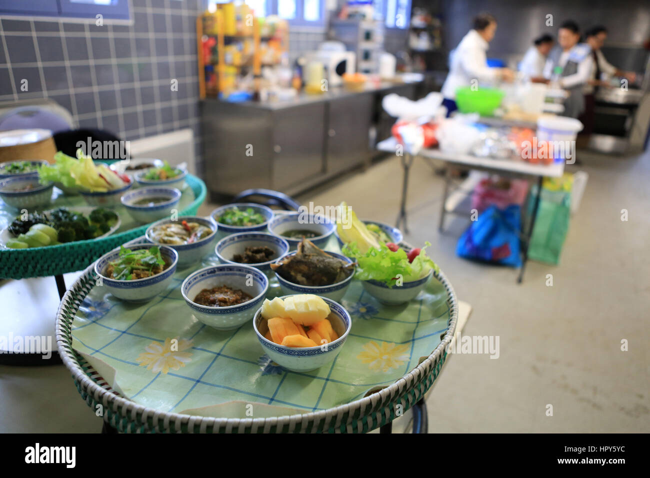 Preparation. Asian meal. Wat Velouvanaram Buddhist monastery. Bussy ...