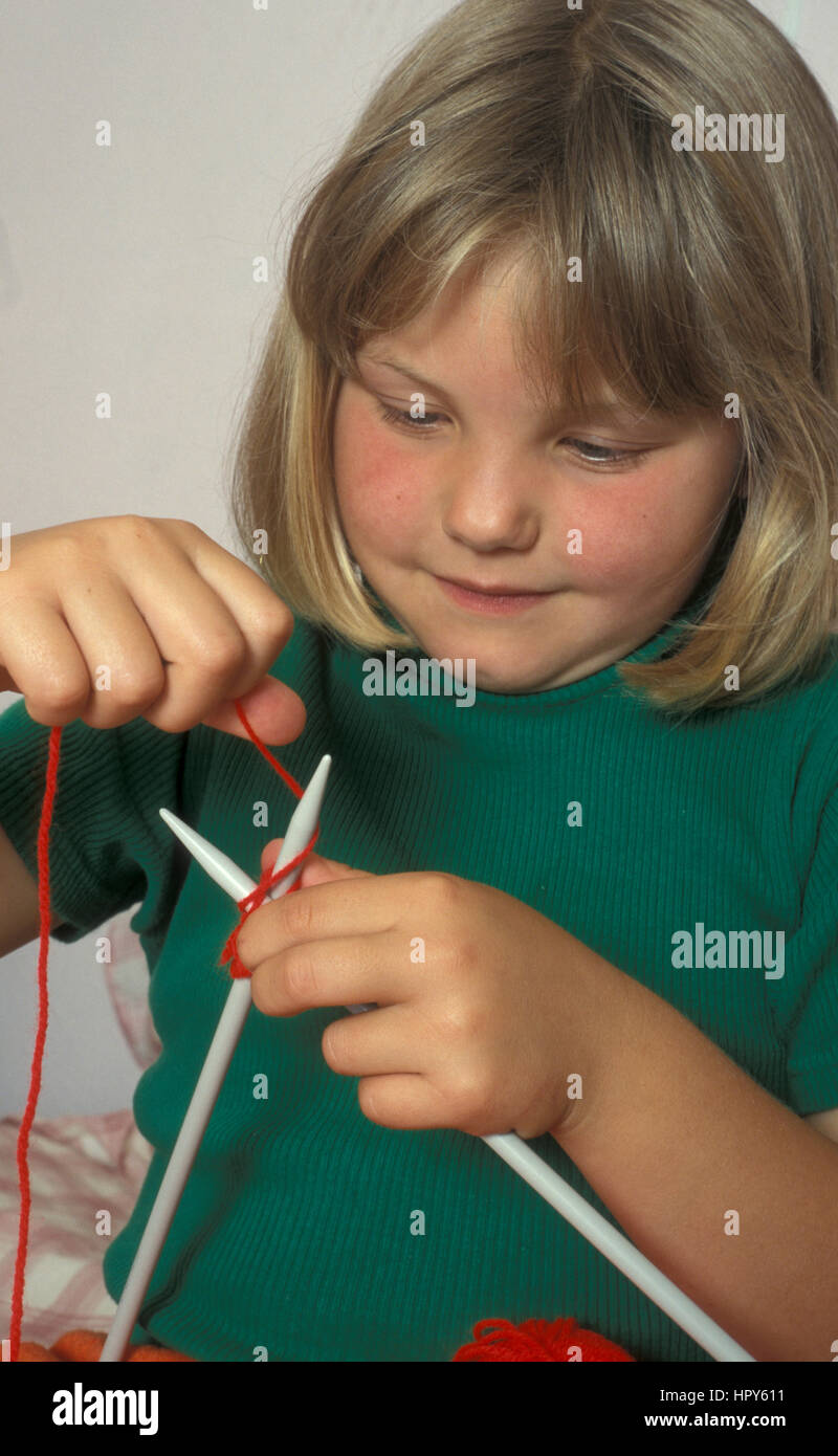 young girl knitting Stock Photo - Alamy
