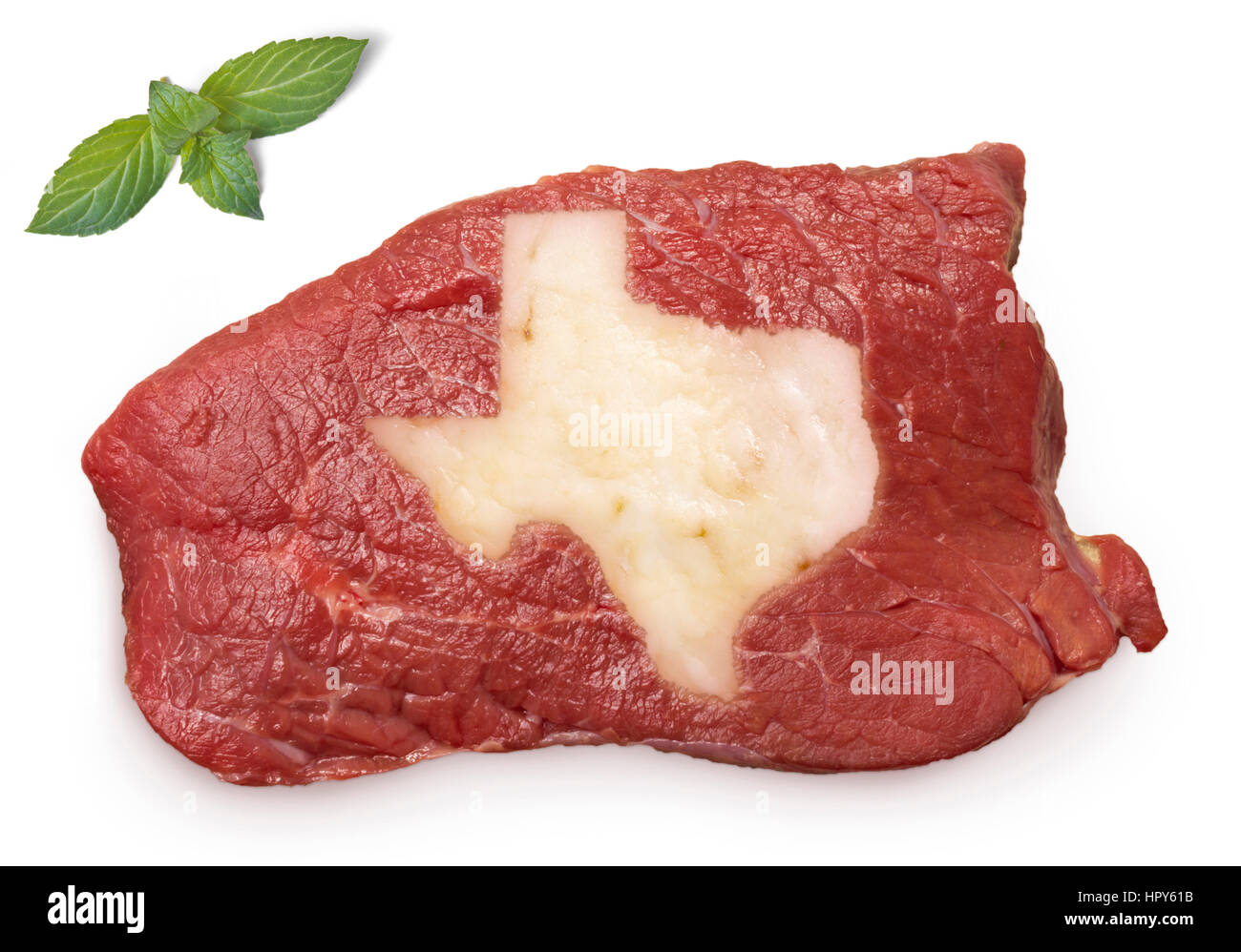 Raw meat (roast beef) and fat composed into it in the shape of Texas ...