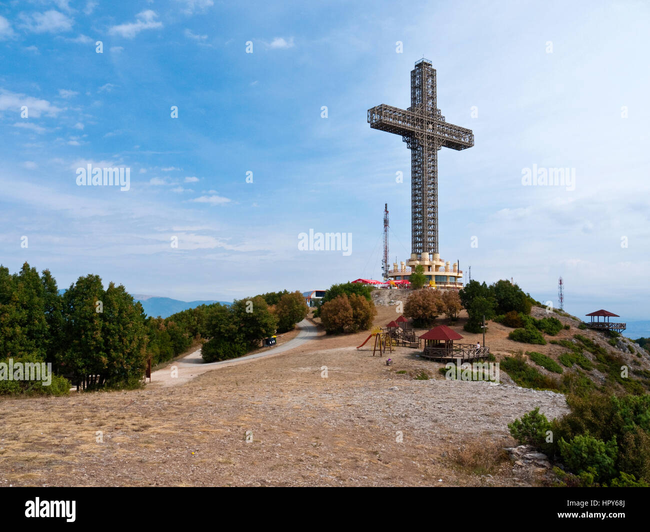 75m tall steel cross and café facilities at the 1066m summit of Mount ...