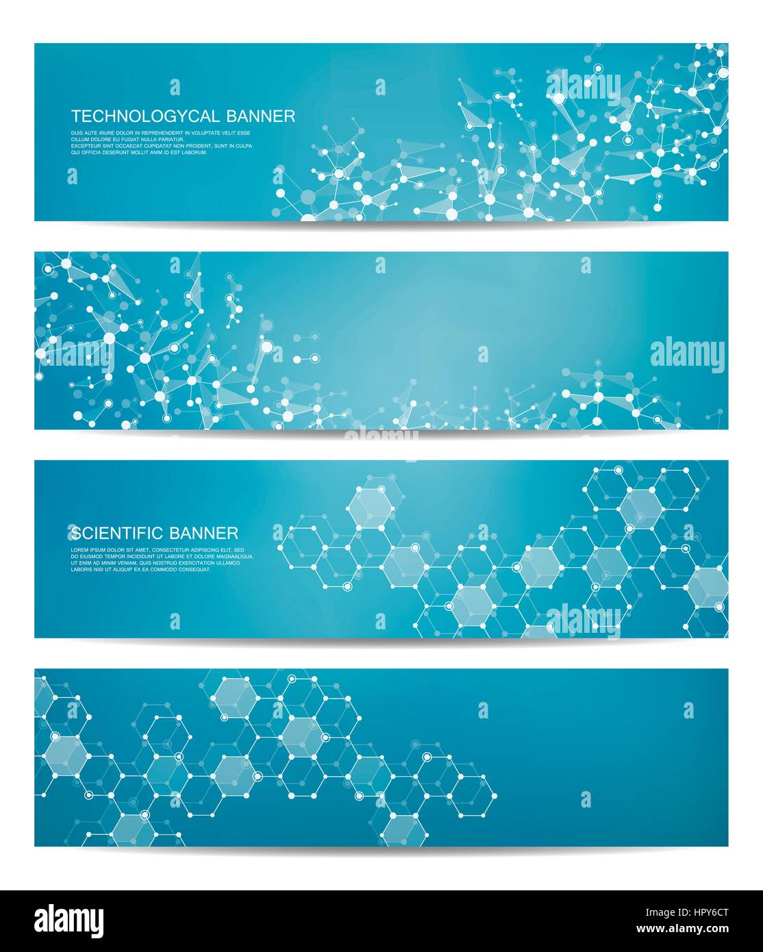 Set of modern scientific banners. Molecule structure DNA and neurons ...