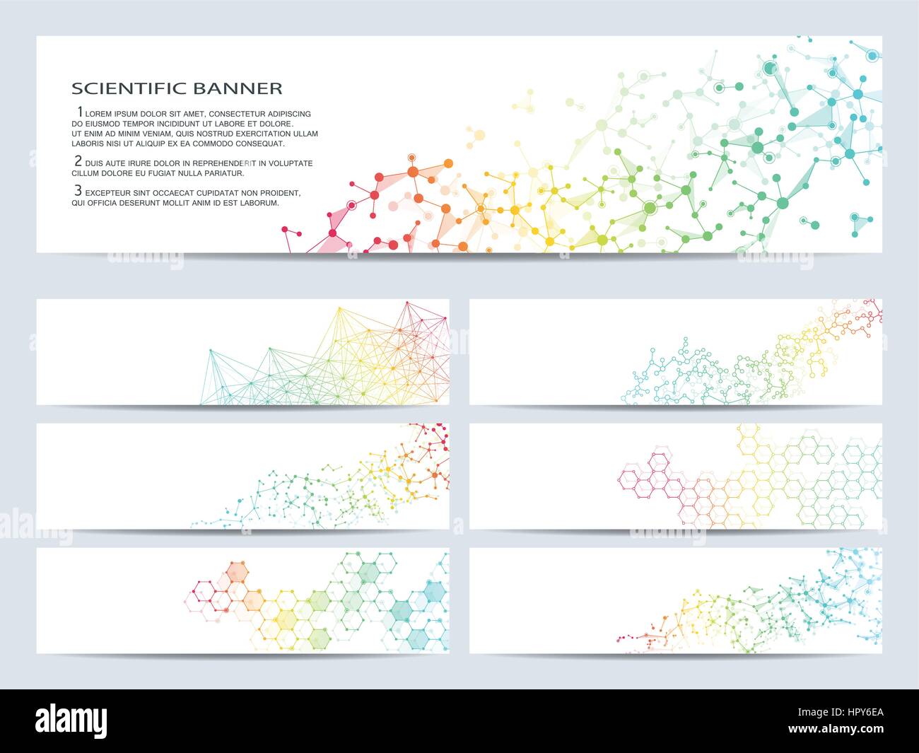 Set of modern scientific banners. Molecule structure DNA and neurons ...