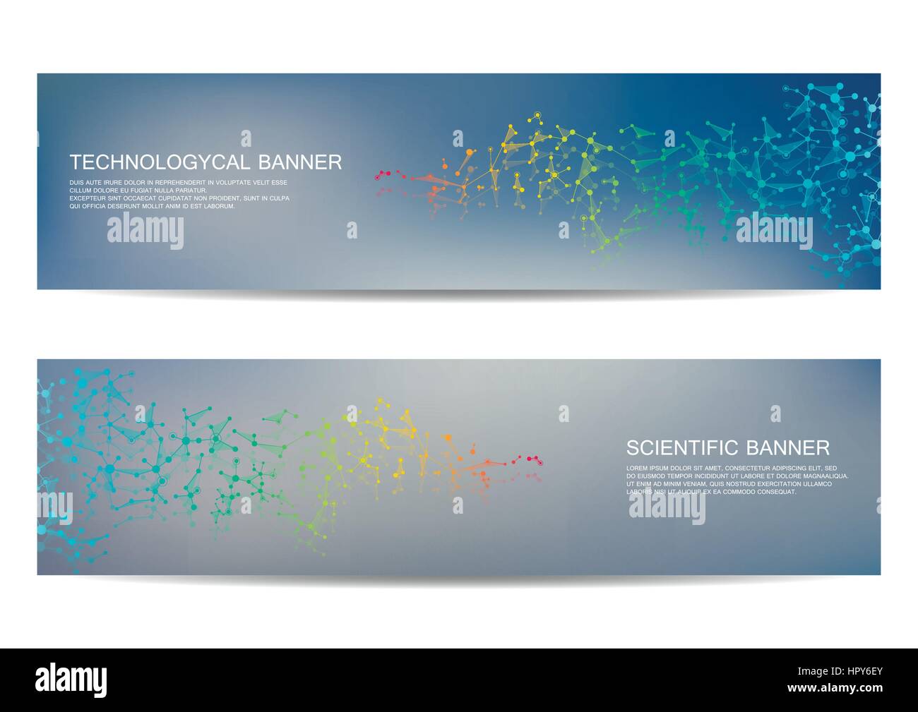 Set of modern scientific banners. Molecule structure DNA and neurons ...