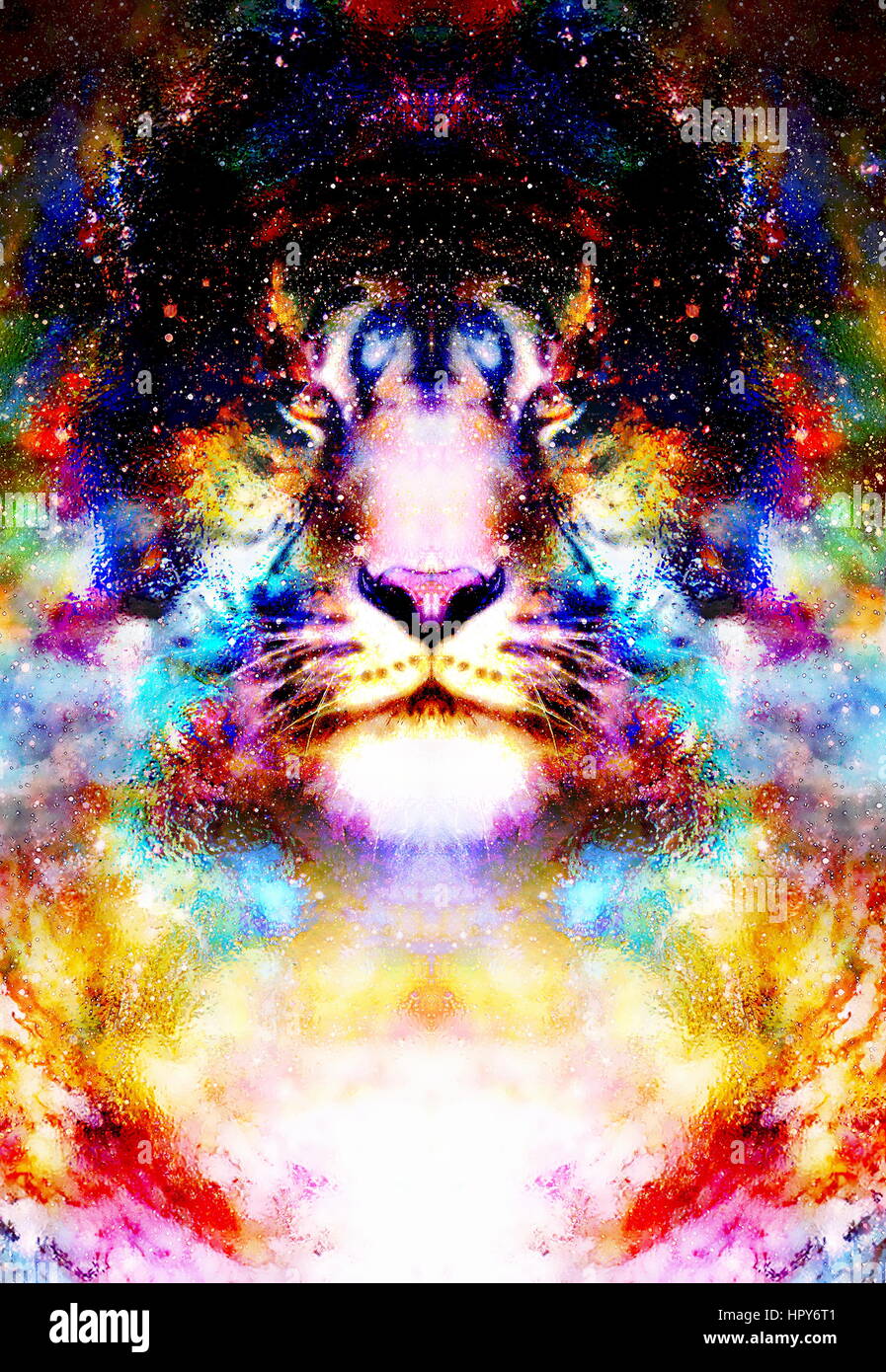 magical space tiger, multicolor computer graphic collage Stock Photo ...