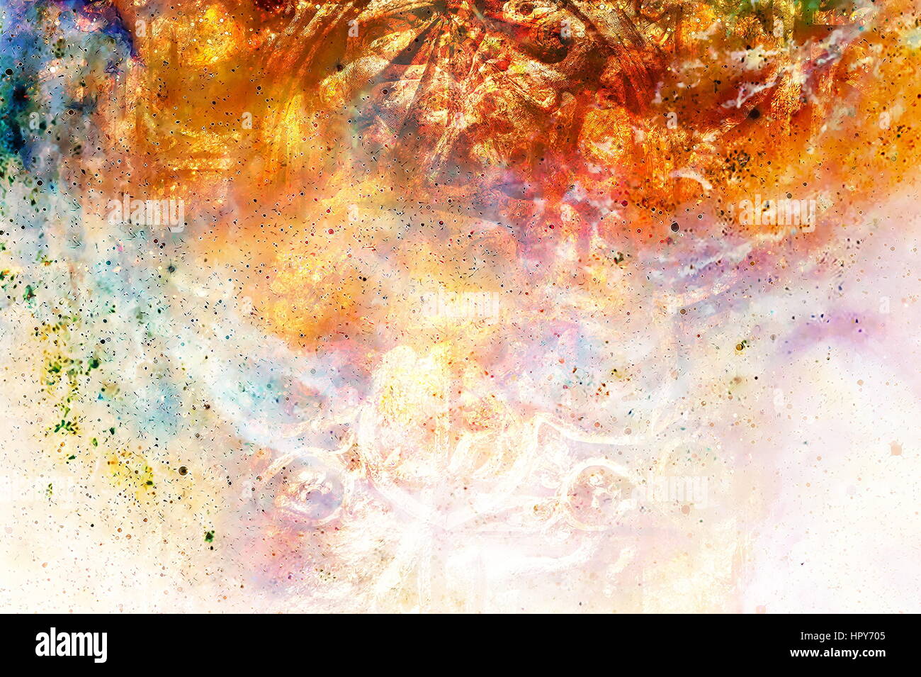 filigrane ornamental structure on abstract cosmic background, collage ...